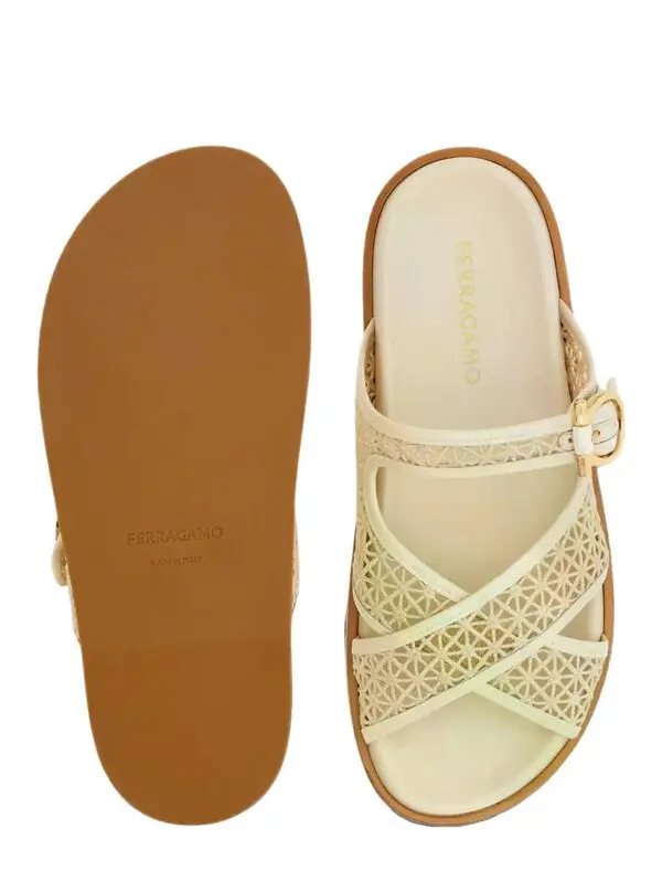 FERRAGAMO Gancini Buckle Crossover Slides - Neutrals