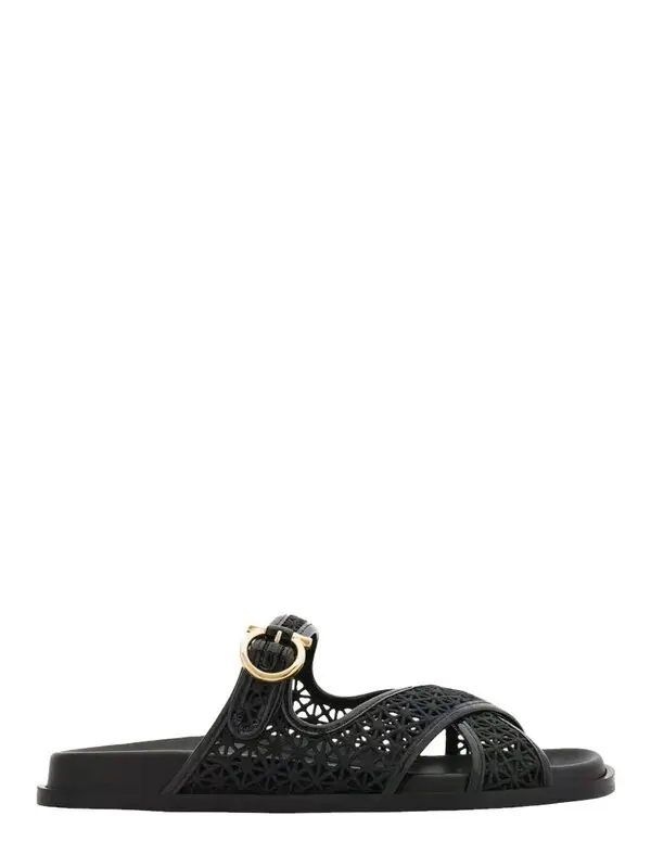 FERRAGAMO Gancini Buckle Crossover Slides - Black