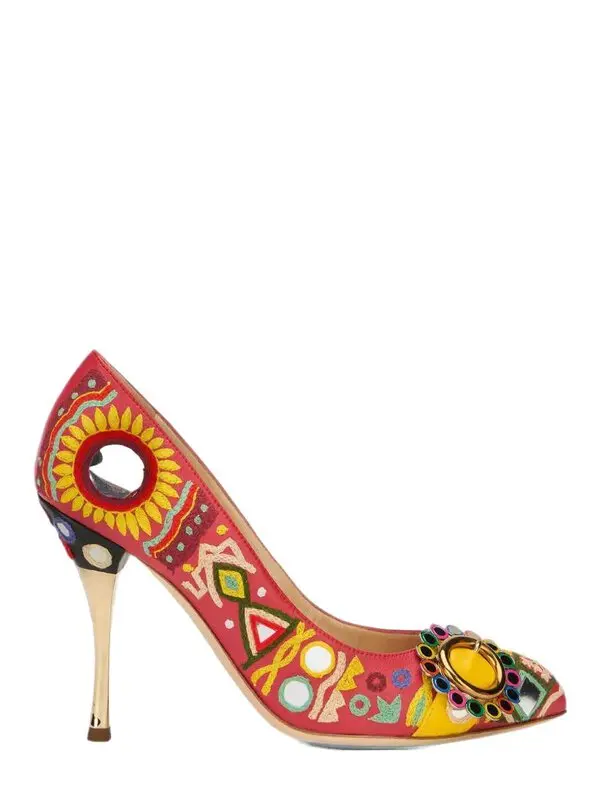 Moschino Embroidered Mirror-embellished Pumps - Red