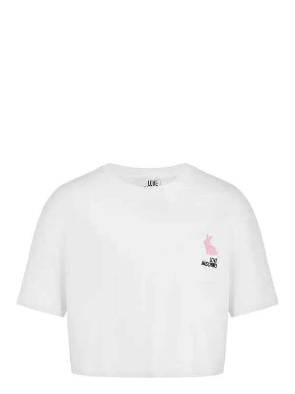 Moschino Cropped Embroidered Cotton Jersey T-shirt - White