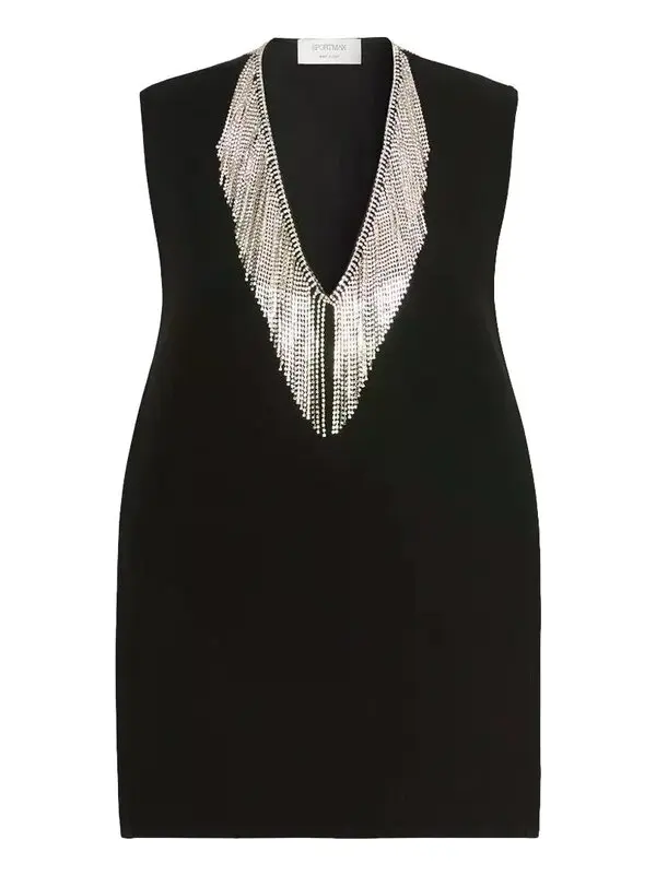 Sportmax Sleeveless V-neck Top With Crystal Embellishment - Black