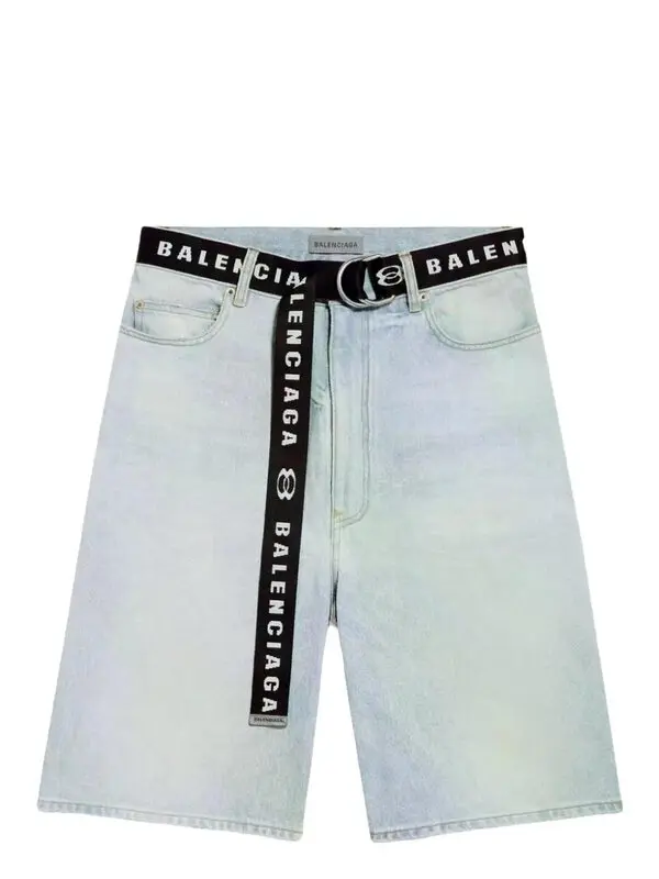 Balenciaga Logo-belt Denim Shorts - Blue
