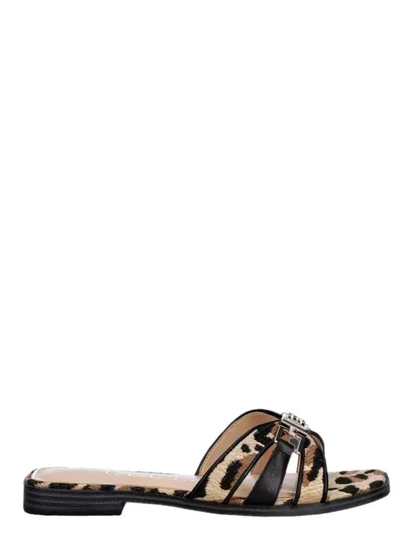 Guess Leopard-print Logo-plaque Slides - Neutrals