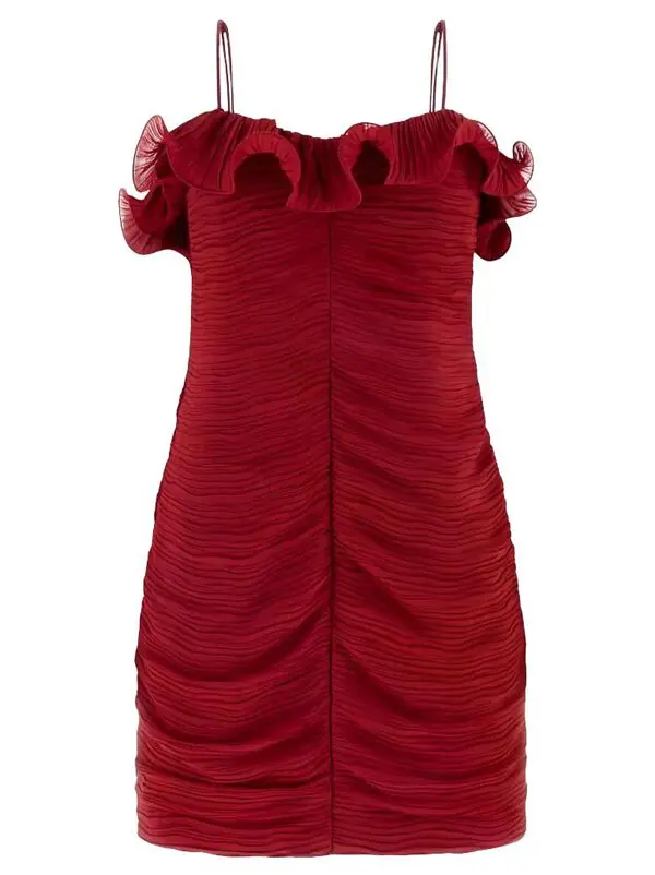 Guess Kennith Ruched Mini Dress With Ruffled Trim - Red