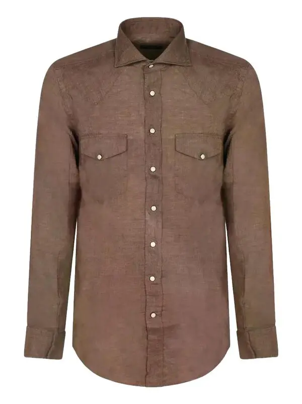 DELL'OGLIO Western-yoke Button-down Shirt - Brown