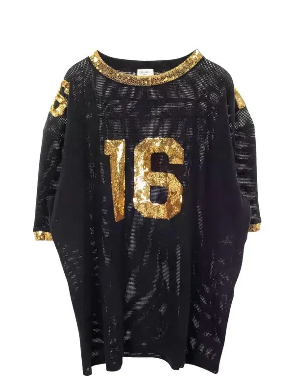 Celine Sequin-embellished "16" T-shirt - Black