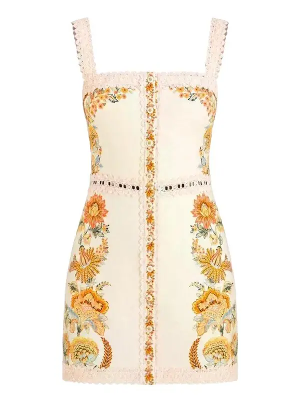 Farm Rio Mini Ligia Floral-print Dress - Neutrals