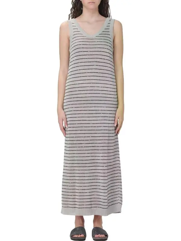 Brunello Cucinelli Midi Striped Sequin-embellished Dress - Grey