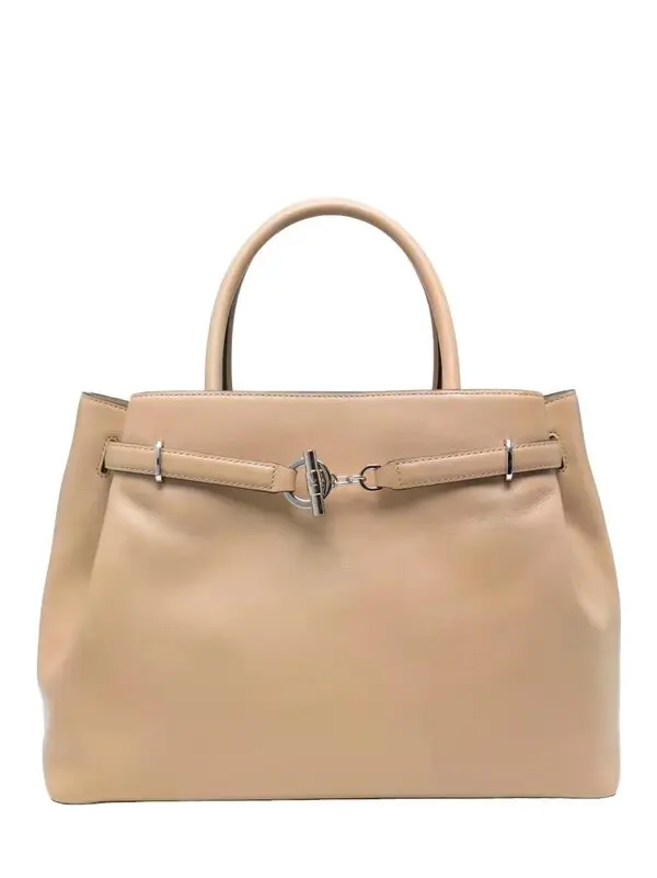 Ralph Lauren Logo Plaque Leather Tote Bag - Neutrals