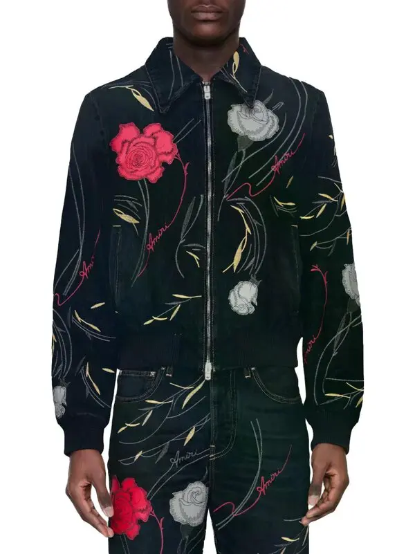Amiri Floral Embroidered Denim Jacket - Blue
