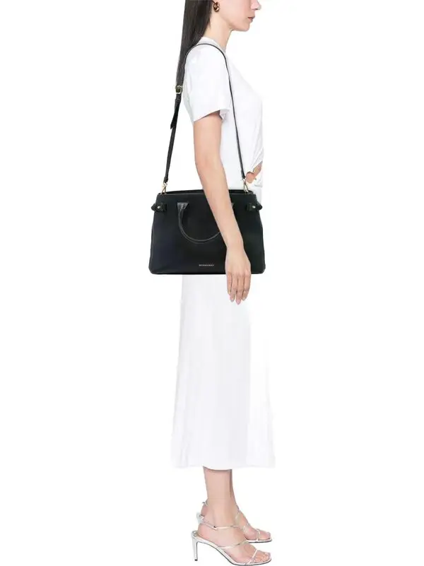 Burberry Leather And House Check Banner Satchel - Black