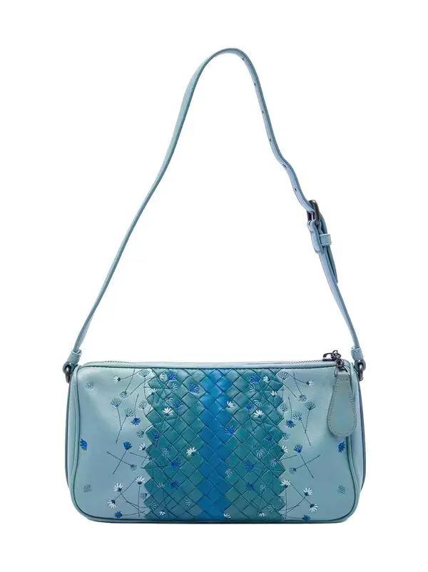 Bottega Veneta Tricolor Intrecciato Trimmed Leather Shoulder Bag - Blue
