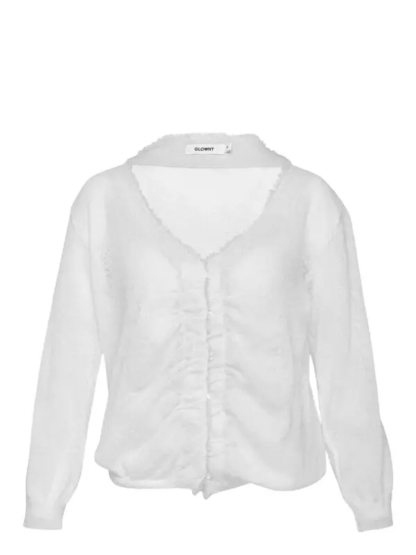 GLOWNY Sherbet Fringe-trim Cardigan - White