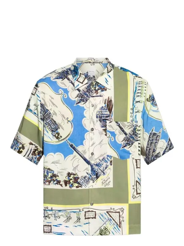 Paul Smith London Scarf Graphic-print Short-sleeved Shirt - Neutrals