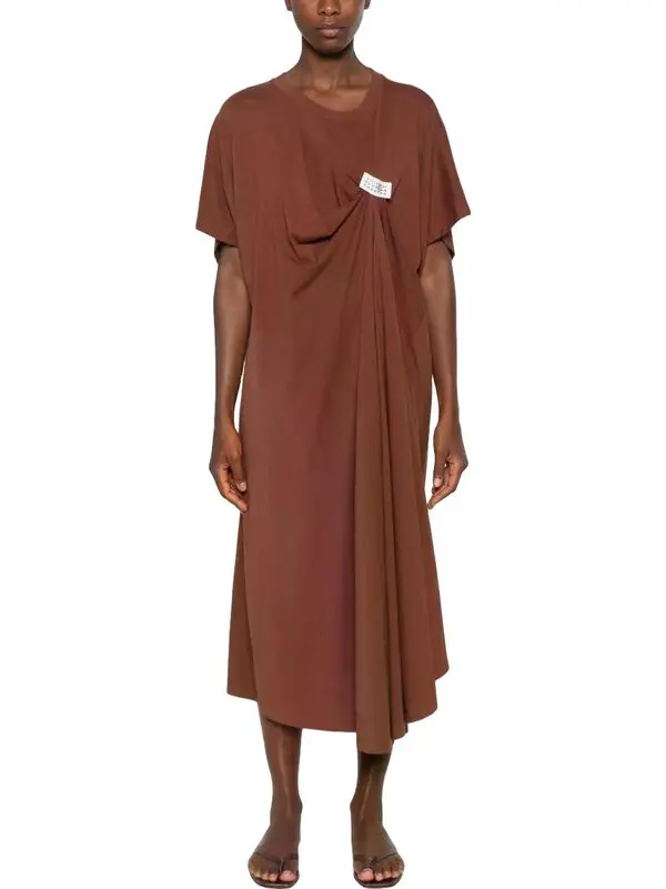 MAISON MARGIELA Draped Logo Midi Dress - Brown