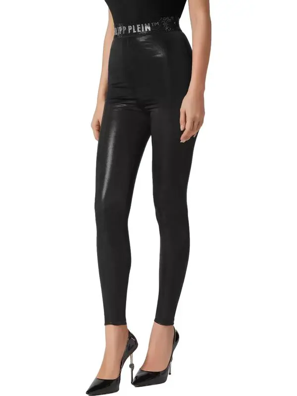 Philipp Plein Coated Logo-waistband Leggings - Black