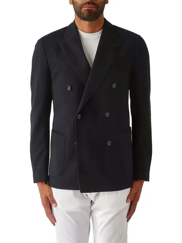 LARDINI Double-breasted Peak-lapels Blazer - Blue