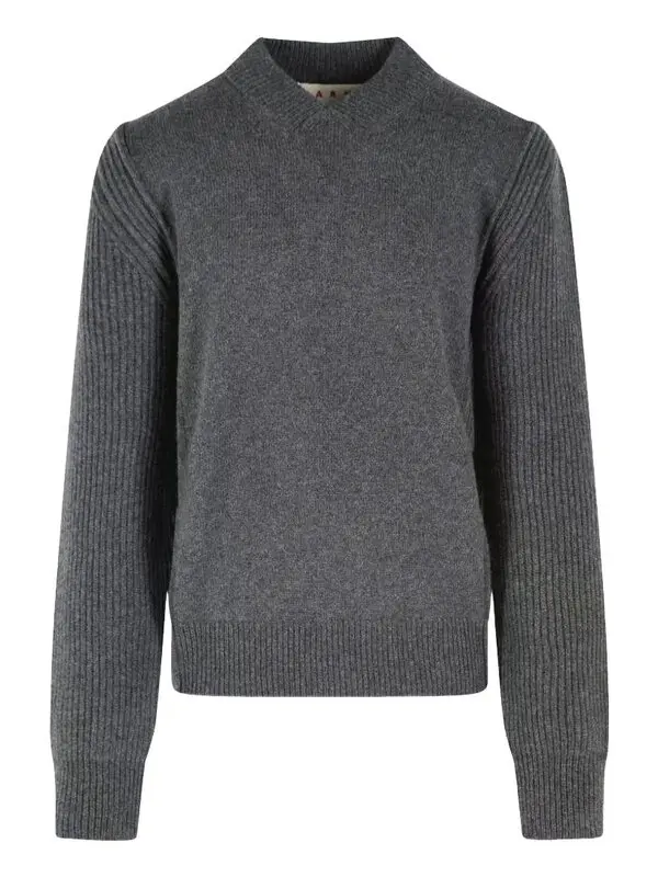 Marni Ribbed Knit V-neck Sweater - Grey