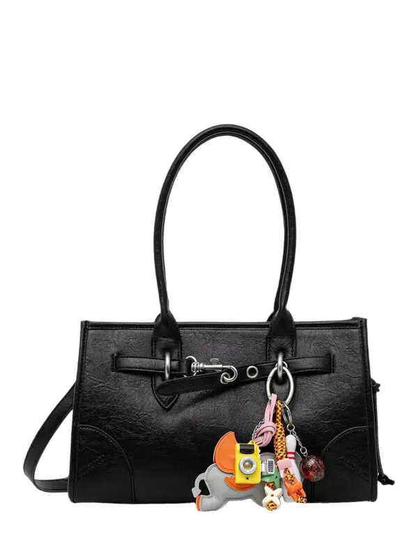 SILVIAN HEACH Crinkled Effect Charm Detail Tote Bag - Black