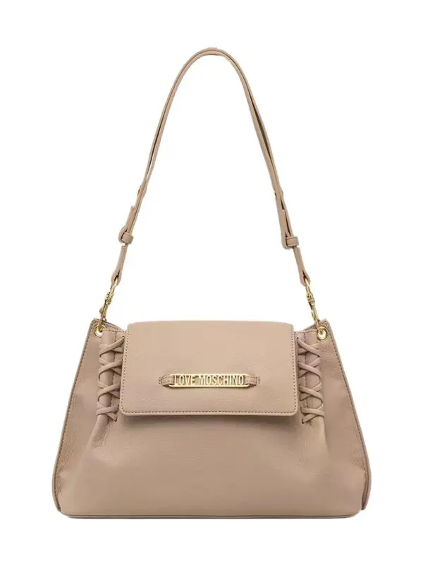 Moschino Logo Lettering Whipstitched Shoulder Bag - Neutrals