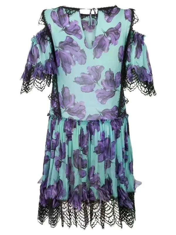 Moschino Floral-print Lace-trim Mini Dress - Blue