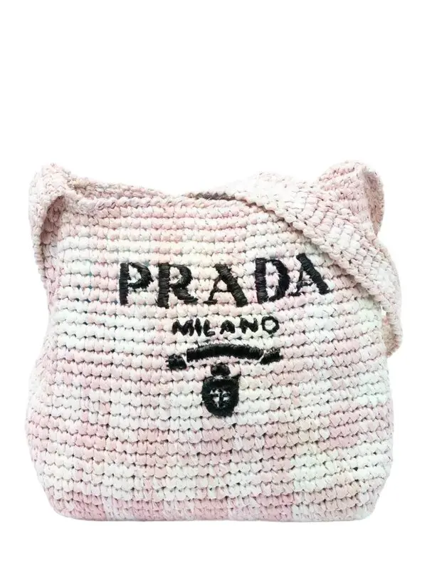 Prada Raffia Effect Crochet Crossbody Bag - Pink