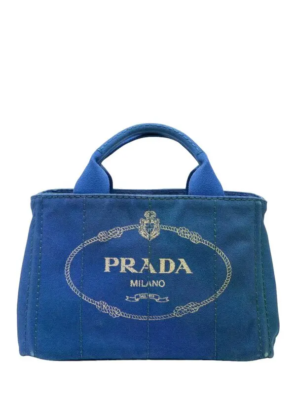 Prada Canvas Logo Satchel - Blue