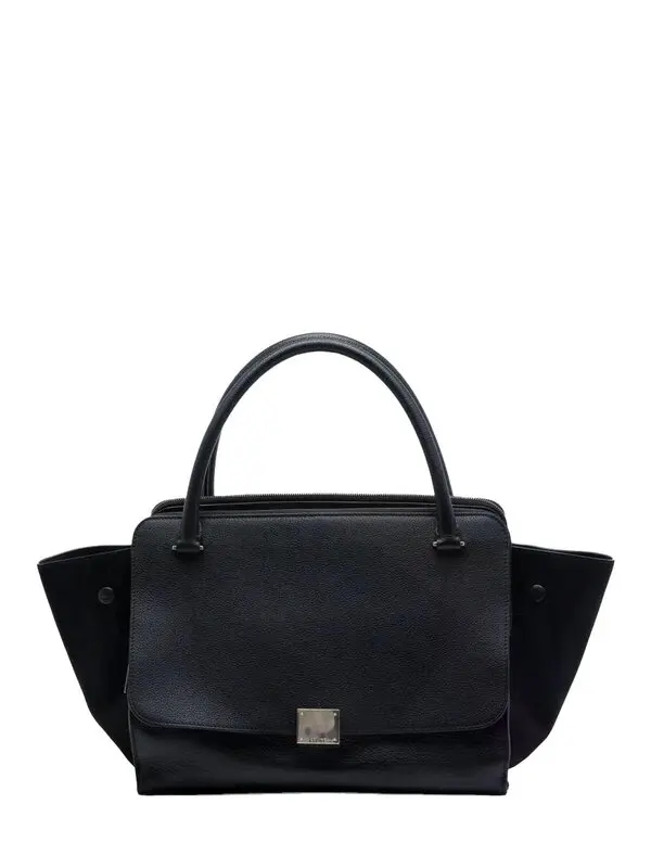 Celine Medium Drummed Calfskin And Suede Trapeze Satchel - Black