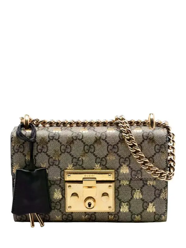 Gucci Gg Supreme Bee Padlock Crossbody Bag - Black