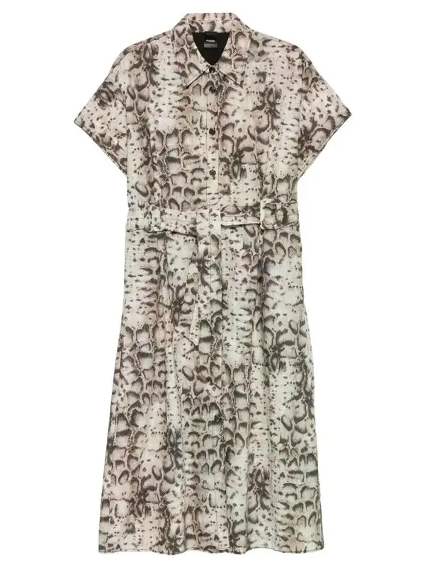 Pinko Snake-pattern Belted Midi Dress - Neutrals