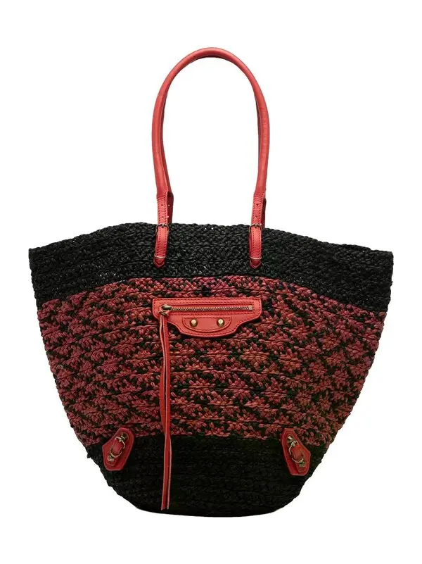 Balenciaga Raffia Motocross Classic Panier Basket Tote Bag - Black