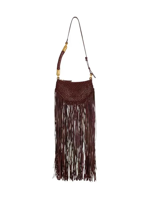 Balmain Fringed Woven Leather Mini Bag - Brown