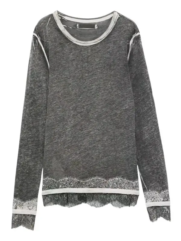 Prada 2000s Lace-trim Long-sleeve T-shirt - Grey