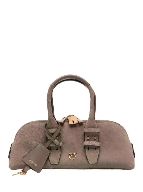 Pinko Love Birds Plaque Suede Tote Bag - Brown