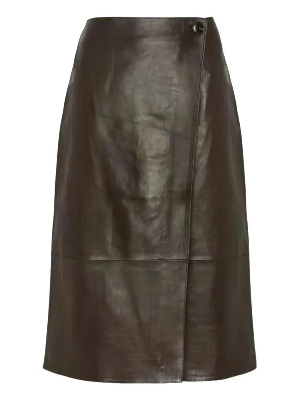 YVES SALOMON Leather Panel Midi Skirt - Brown