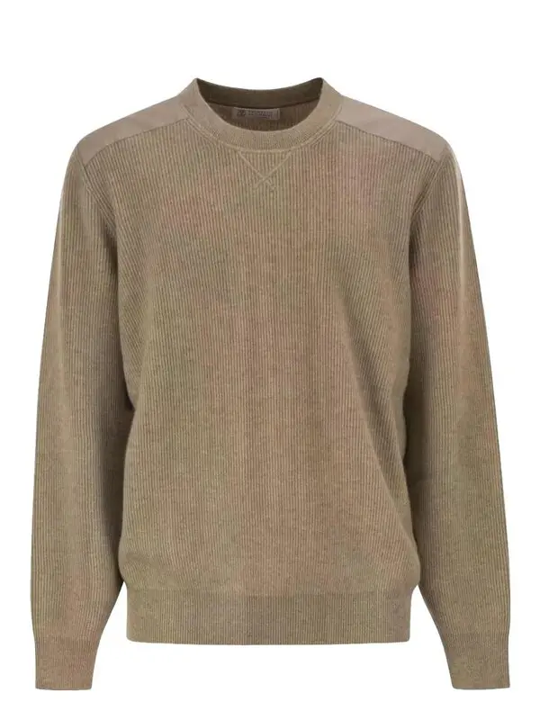 Brunello Cucinelli Ribbed Knit Sweater With Cotton Inserts - Neutrals