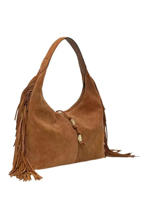 PEDRO DEL HIERRO Suede Tote Bag With Fringe Detail - Brown