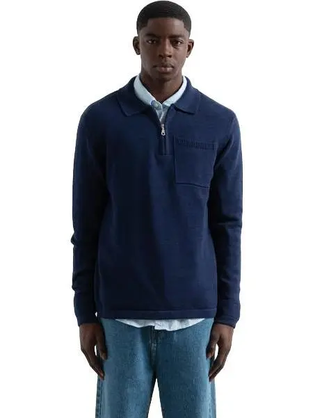 EDMMOND STUDIOS Signature Half Zip Sweater - Plain Navy