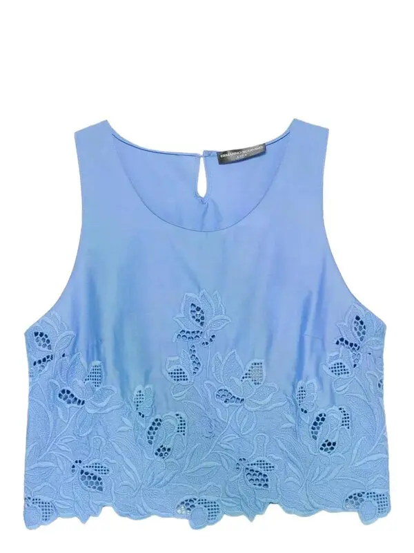 Ermanno Scervino Floral Embroidered Scalloped Hem Top - Blue
