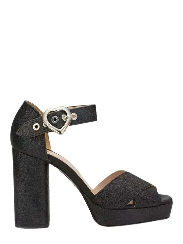 Moschino Glitter Effect Heart Buckle Sandals - Black