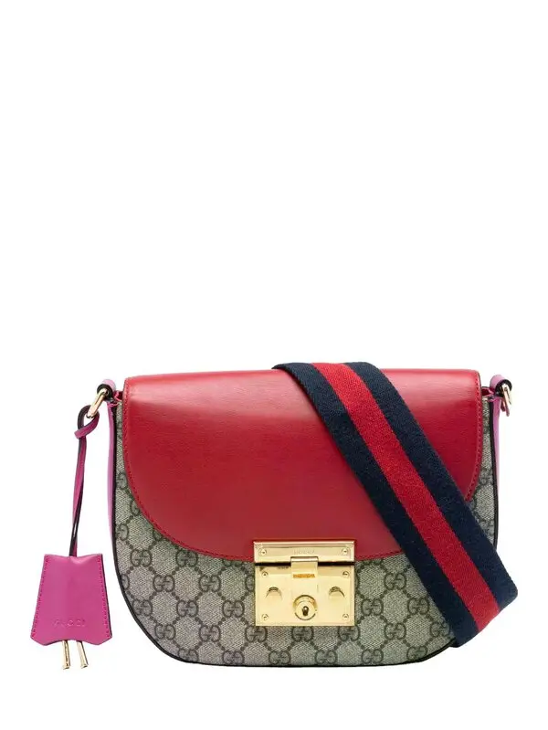 Gucci Gg Supreme Web Padlock Crossbody Bag - Neutrals