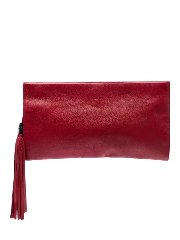 Gucci Leather Bamboo Tassel Clutch Bag - Red