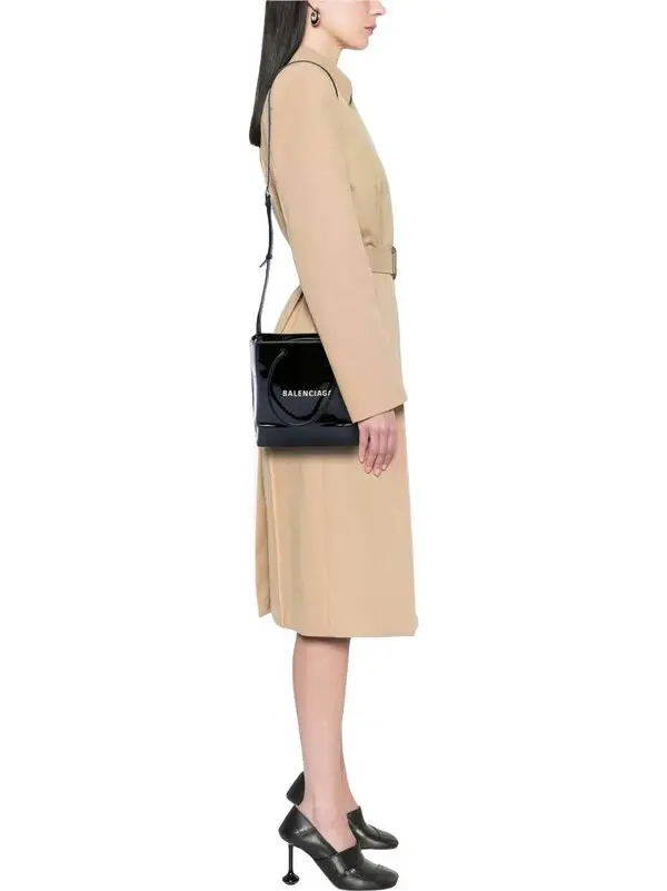 Balenciaga Patent Leather Shopping Tote Xxs Satchel - Black