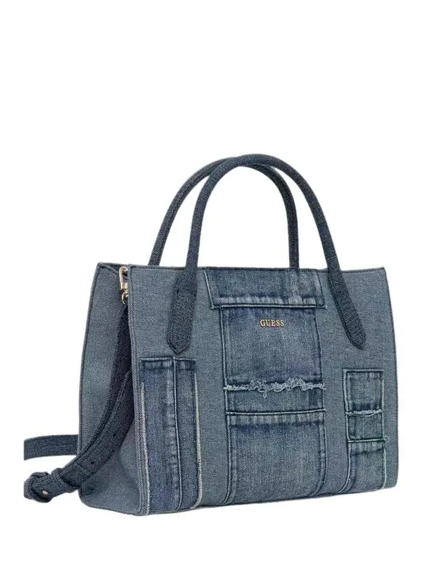 Guess Jodi Panelled Frayed Tote Bag - Blue