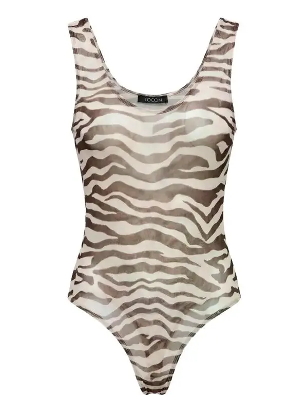 TOCCIN Wyatt Zebra-print Sleeveless Bodysuit - Neutrals