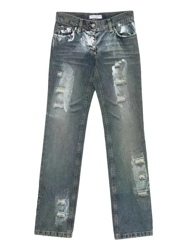 Dolce & Gabbana Distressed Paint-splatter Jeans - Blue