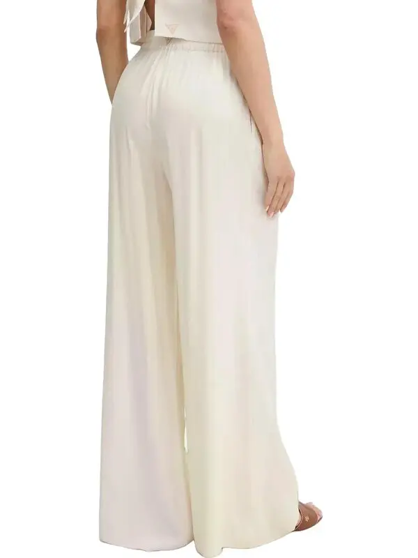 Guess Wide-leg Trousers With Logo Patch - Neutrals