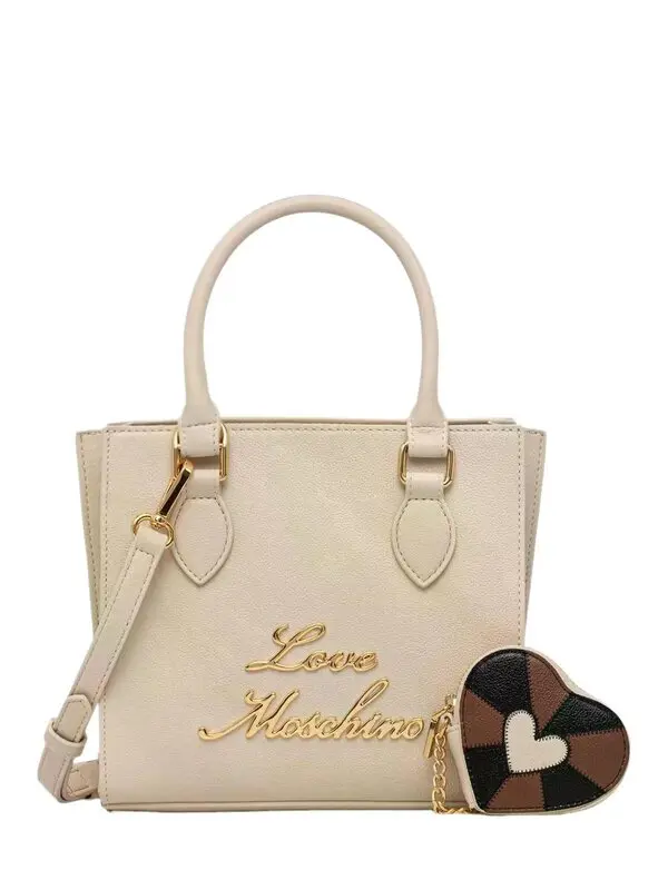 Moschino Logo Lettering Heart Charm Tote Bag - Neutrals