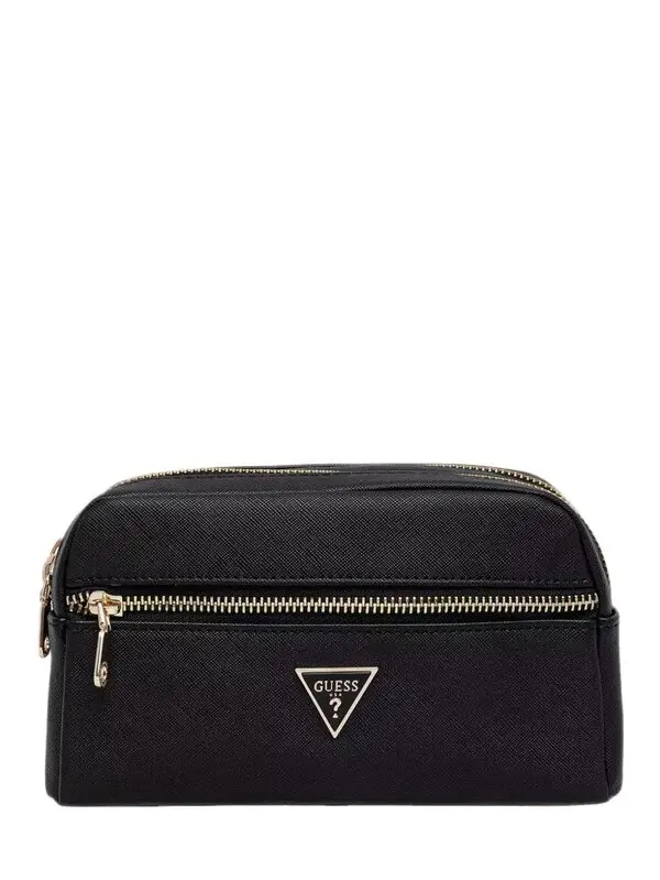 Guess Logo Plaque Makeup Bag - Black