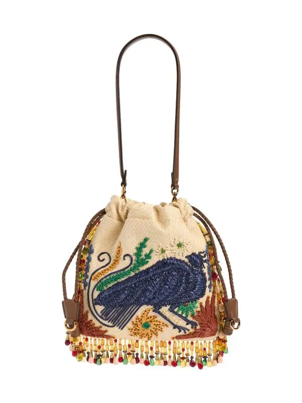 Etro X Tabby Booth Small Embroidered Beaded Bag - Beige